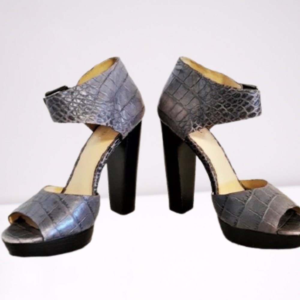 Coach Maze Leather Croc Embossed Platform Sandals - Gem